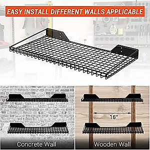 Wallmaster Heavy Duty Garage Wall Shelving 2 Pack 23.6"x11.8" Metal Wire Shelves Wall Mount Mesh Storage Rack for Garage, Office, Basement and Kithcen, max Load 100 lbs (Black)
