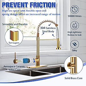 Gold Kitchen Faucet Stainless Steel Pull Down Kitchen Sink Faucet with Spray 1/One Hole Pre-Rinse Spring High- Arc Single Handle Kitchen Faucets for Sink Home Grifo del fregadero de la cocina dorada