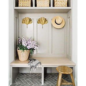 Towel Hook Brushed Gold Leave Shape Hook Brass Coat Robe Key Holder Decorative Hanger for Bathroom Kitchen Garage Wall Mounted (Pack of 3)