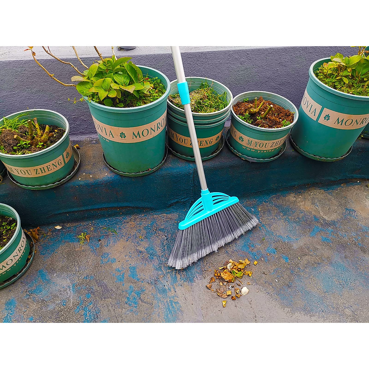 Xifando Mini Broom and Dustpan and Telescopic Rod Long Handle Broom, Camping Cleaning Tools, Light Blue