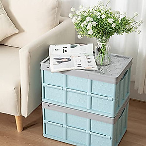 Cabilock Planter Trolley Lidded Storage Bin Collapsible Storage Box Stackable Clothes Storage Box With Wheel Car Trunk Storage Box(16.54 x 11.42 x 9.45 inch)