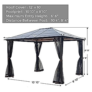 12' x 10' Hardtop Gazebo, Galvanized Steel Patio Double Roof Aluminum Gazebo with Curtains and Netting, Metal Permanent Pavilion Outdoor Gazebos for Porch Party, Garden, Grill Gazebo