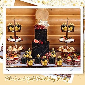 Queekay Tulip Cupcake Liners for Baking Muffin Aluminum Foil Paper Baking Cups Disposable Cupcake Wrappers Greaseproof Muffin Liners for New Year Wedding Baby Shower Xmas(Gold, Black, 160 Pcs)