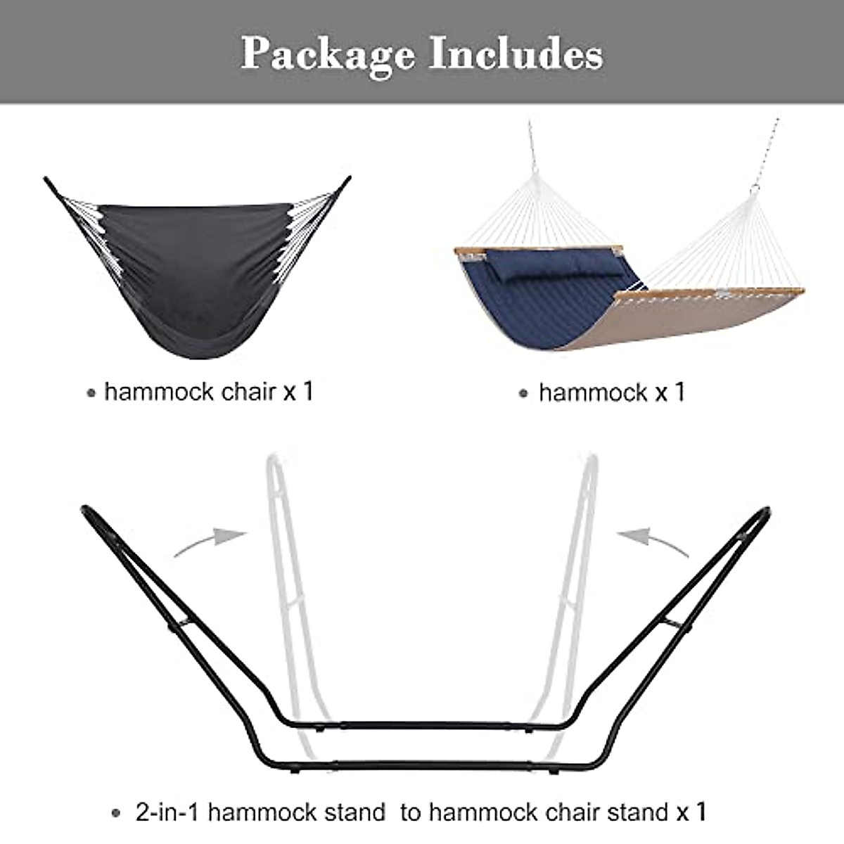 SUNCREAT 2-in-1 Convertible Hammock and Stand, Stand Alone Hammock for Backyard, Patio, Garden, Patent Pending, Navy Blue