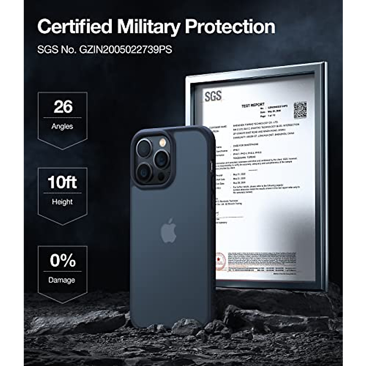 TORRAS Shockproof Designed for iPhone 14 Pro Case, [Military-Grade Drop Tested] Translucent Matte Hard Back with Silicone Slim Protective Anti-Fingerprint Anti-Scratch Phone Case Guardian 2022, Black