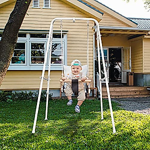 RAGOZONERY 2 in 1 Baby Jumper with Toddler Swing, Baby Jumpers and Bouncers,Indoor Outdoor Toddler Swing Set, Cotton, White