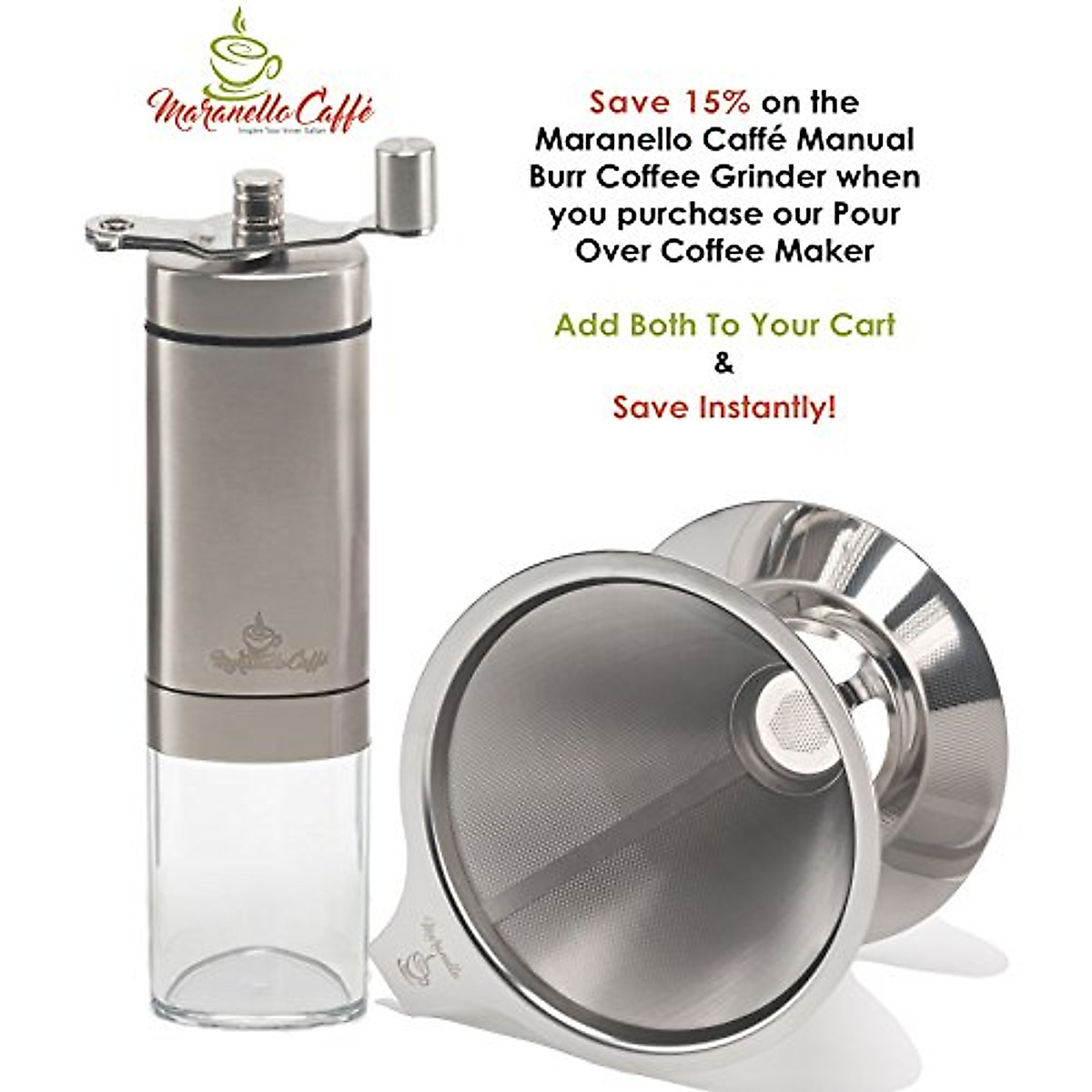 Maranello Caffé Pour Over Coffee Dripper Stainless Steel Reusable Drip Cone Coffee Filter Portable Pour-Over Coffee Maker Paperless Metal Fine Mesh Strainer Coffee Pourover Brewer Camping Coffee Maker