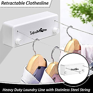 Idiomum Double Retractable Clothesline Indoor Outdoor 13.8 ft (2X) Heavy Duty Laundry Line with Stainless Steel String - Clothesline Retracting Indoor - Clothes Drying Line Holds up to 44 lb