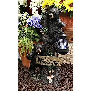 Ebros Climbing Black Bear Cubs Garden Light Statue Figurine Solar LED Lantern Light Welcome Sign Guest Greeter Decor for Patio Poolside Garden Home