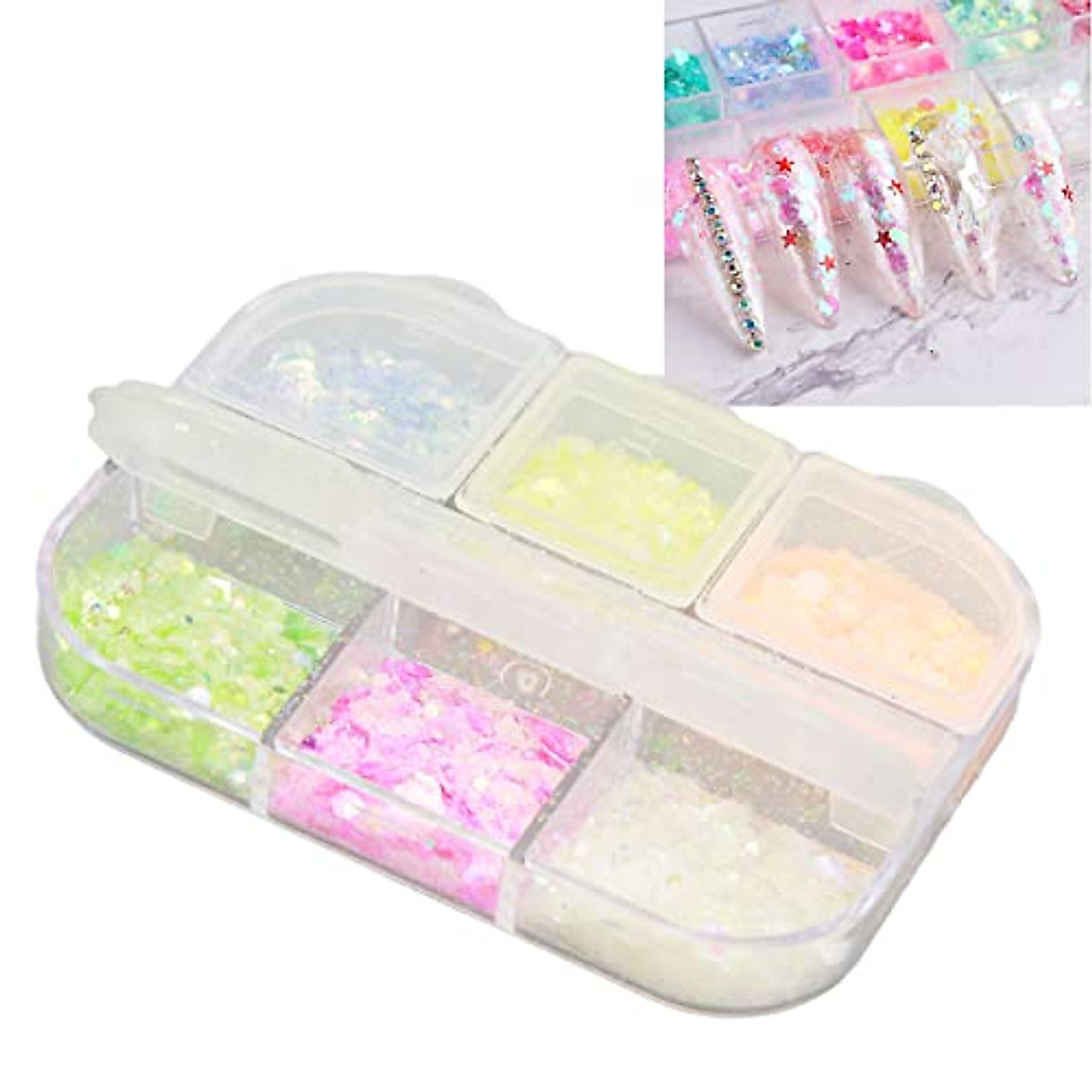 Nail Powder, Nail Glitter Mixed Glitter 6 Colors Aurora Chrome Nail Powder DIY Craft Elegant Nail Dust Sand Powder Nail Art Decoration Luminous Decorative Nail Art Sequins for