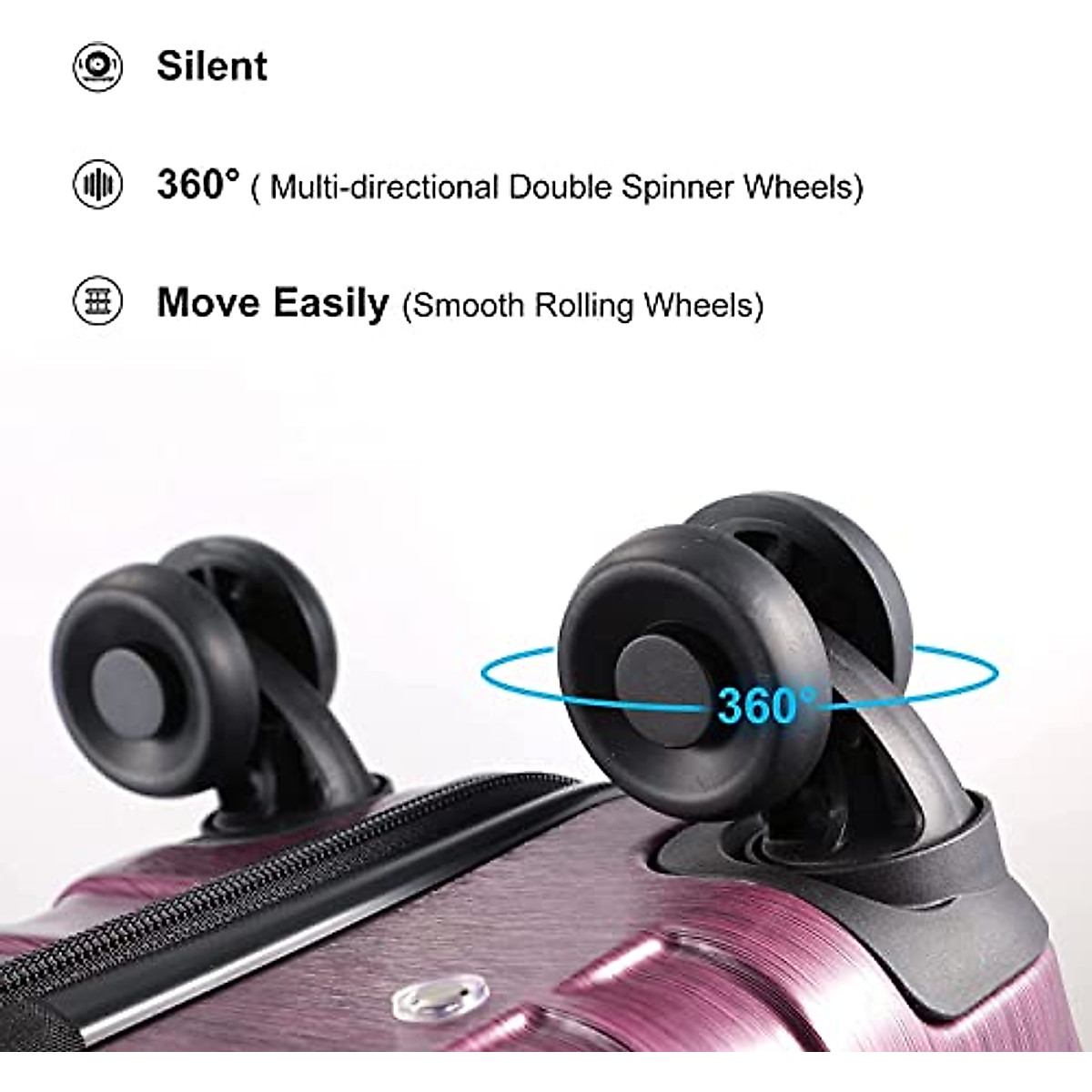 TydeCkare Luggage Set 3 Piece 20/24/28, 20" carry on with Front Pocket & 24/28" with Expandable, ABS+PC Suitcase with 4 Silent Wheels, TSA, YKK, Rose Red