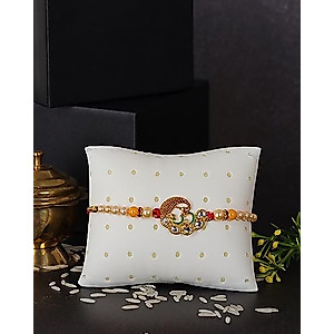 CHERKRAFT Rakhi for Brother Thread for Men/Boy Raksha Bandhan Peacock Design Rakhi with Pearls (Design 6)