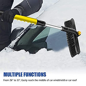Aolbic Ice Scrapers for Car Windshield, Snow Brush for Car, 33" Ice Scraper and Extendable Snow Brush, with Ergonomic Foam Grip 360° Pivoting Brush Head Snow Scraper for Cars, Trucks, SUVs
