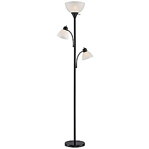 360 Lighting Bingham Modern Torchiere Standing Floor Lamp 71 1/2" Tall Black Metal 3-Light White Shade Decor for Living Room Reading House Bedroom Home Office House