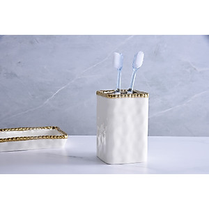 Pampa Bay VAN2718WG Toothbrush Holder with Gold Beads, 4.5-inch Height, Porcelain