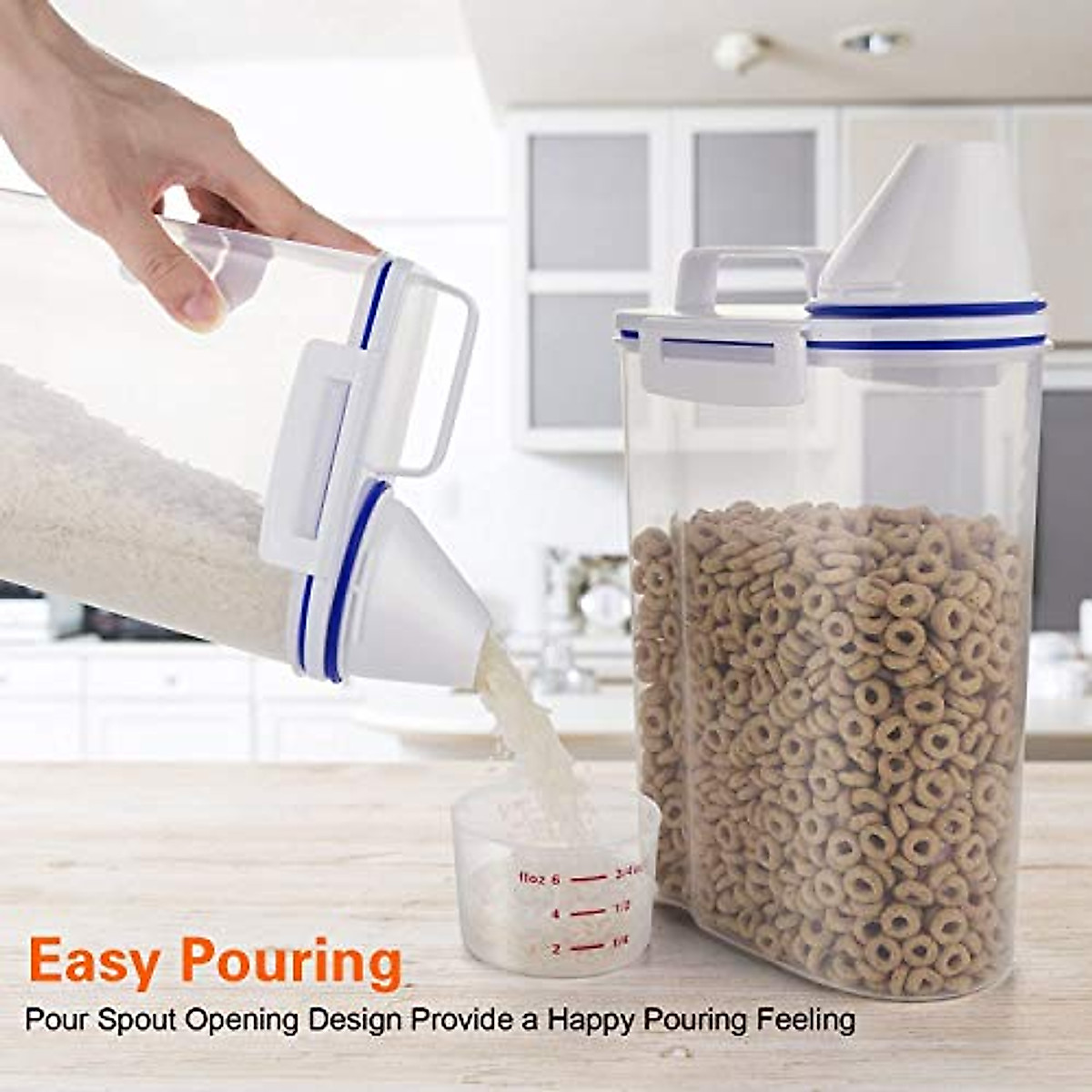 Large Rice Storage Containers Airtight Dry Food Storage Containers, BPA Free Plastic Storage Bin Dispenser with Pourable Spout, Measuring cup for Cereal, Flour and Baking Supplies(3L, Blue Set of 1)