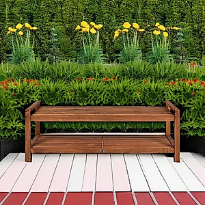 JONATHAN Y BNH102A Blane 50.8" 3-Seat Mid-Century Modern 600-Lbs Support Acacia Wood Slat Outdoor Garden Patio Bench for Garden, Lawn, Backyard, Pool, Deck, Beach, Firepit, Teak