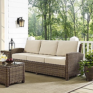 Crosley Furniture Bradenton Outdoor Wicker Patio Sofa with Cushions - Sand