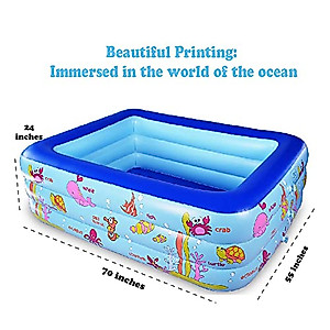 Inflatable Pool for Kids, Family Kiddie Pool 70" x 55" x 24" Blow Up Pool, Ocean World Kids Swimming Pool for Backyard, Garden, Outdoor, Party, Ball Pit Pool