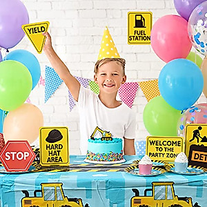 WERNNSAI Construction Zone Party Decorations - 12 PCS Size 8” Traffic Sign Cutouts for Boys Kids Birthday Party Construction Theme Party Supplies
