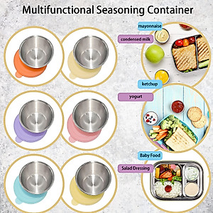 Engorgio Stainless Steel Salad Dressing Container to go 2.1oz 6pcs, Mini Condiment Containers with Leakproof Silicone Lids, for Lunch Box Picnic Travel and Kids