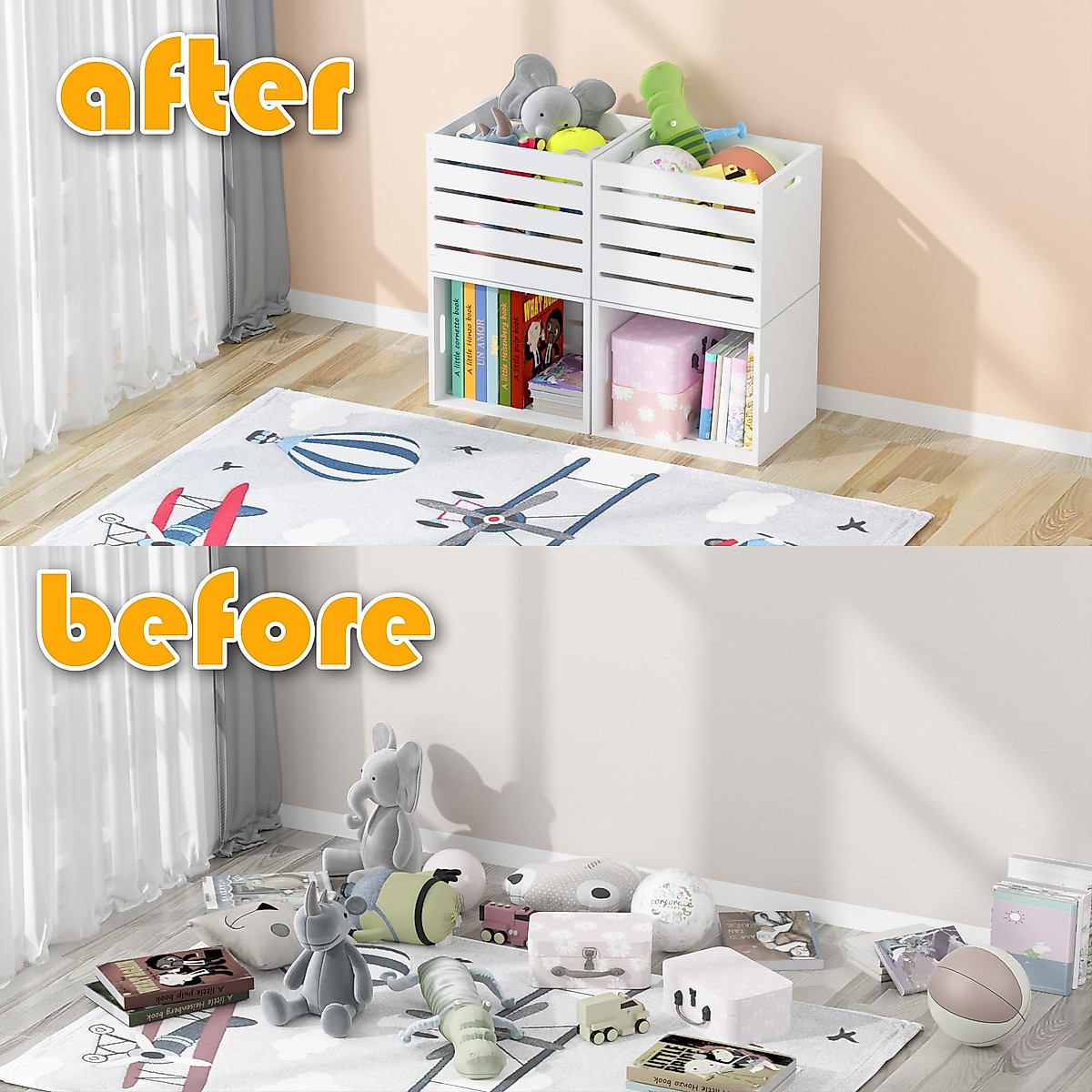 Timy 4-Tier Adjustable Kids Bookshelf Wood Book Storage Toy Storage Organizer Practical Book Storage Rack for Bedrooms Study Rooms Playrooms