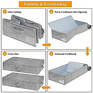 Under Bed Storage, 2 Pack Underbed Storage Container Bags With Lid, Foldable Sturdy Clothes Storage Drawer Organizer W/ 3 Handles, Ultra Thick Fabric Blanket Shoe Storage Box, 30x15x6.7inch, Grey