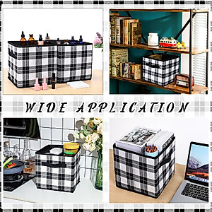 Suzile 6 Pcs Buffalo Plaid Storage Bins Christmas 10'' Buffalo Plaid Foldable Fabric Storage Cube with Handles Christmas Basket Storage Box Organizers for Toys Shelf Closet Home Gift (Black and White)