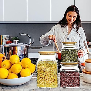 LUCKTE Vintage Glass Jar with Airtight Bamboo Lids Food Storage Container for Candy Snack Cookies Coffee Tea Nuts Kitchen Containers Cereal Canisters