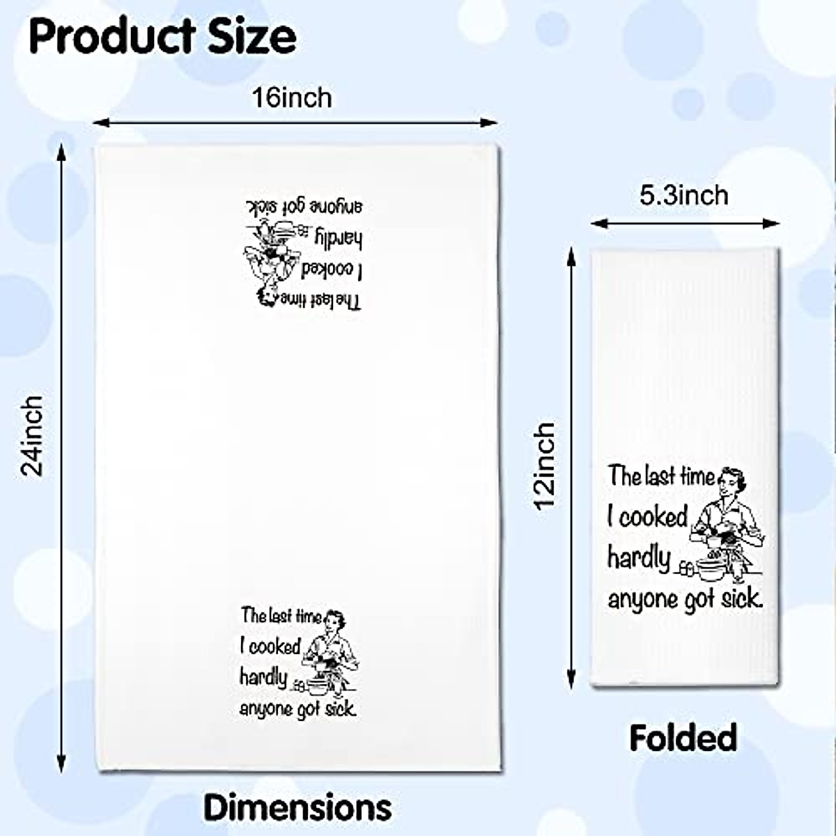 RZHV The Last Time I Cooked Hardly Anyone Got Sick Kitchen Towel, Funny Retro Housewife Dish Towel Gift for Women Sisters Friends Mom Aunty Hostess, Housewarming New Home