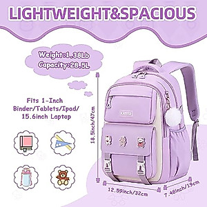 PIG PIG GIRL Girls Backpack,Kids Backpack for Girls with Anti-theft Back Pocket Lightweight School Backpack Watrer Resistant Bookbag for Elementary Primary School,Purple