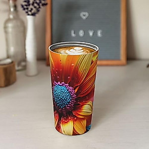 GTKSYNVE Reusable Coffee Mug with Lid and Handle, Colorful Sunflower Tumbler for Hot & Cold Drinks 16oz Stainless Steel Insulated Coffee Tumblers Double Wall Vacuum Thermal Cup