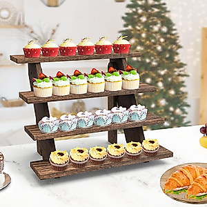Fumingpal Wooden Cupcake Stand - 4 Tier Cupcake Display Stand, Rustic Tiered Display Stand, Tool Free Installation Cupcake Stand for Birthday Party Decoration Supplies