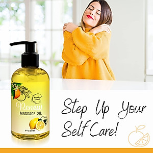 Renew Massage Oil with Orange, Lemon & Peppermint Essential Oils - Great for Massage Therapy or Home use. Ideal for Full Body – with Almond, Grapeseed & Jojoba – by Brookethorne Naturals