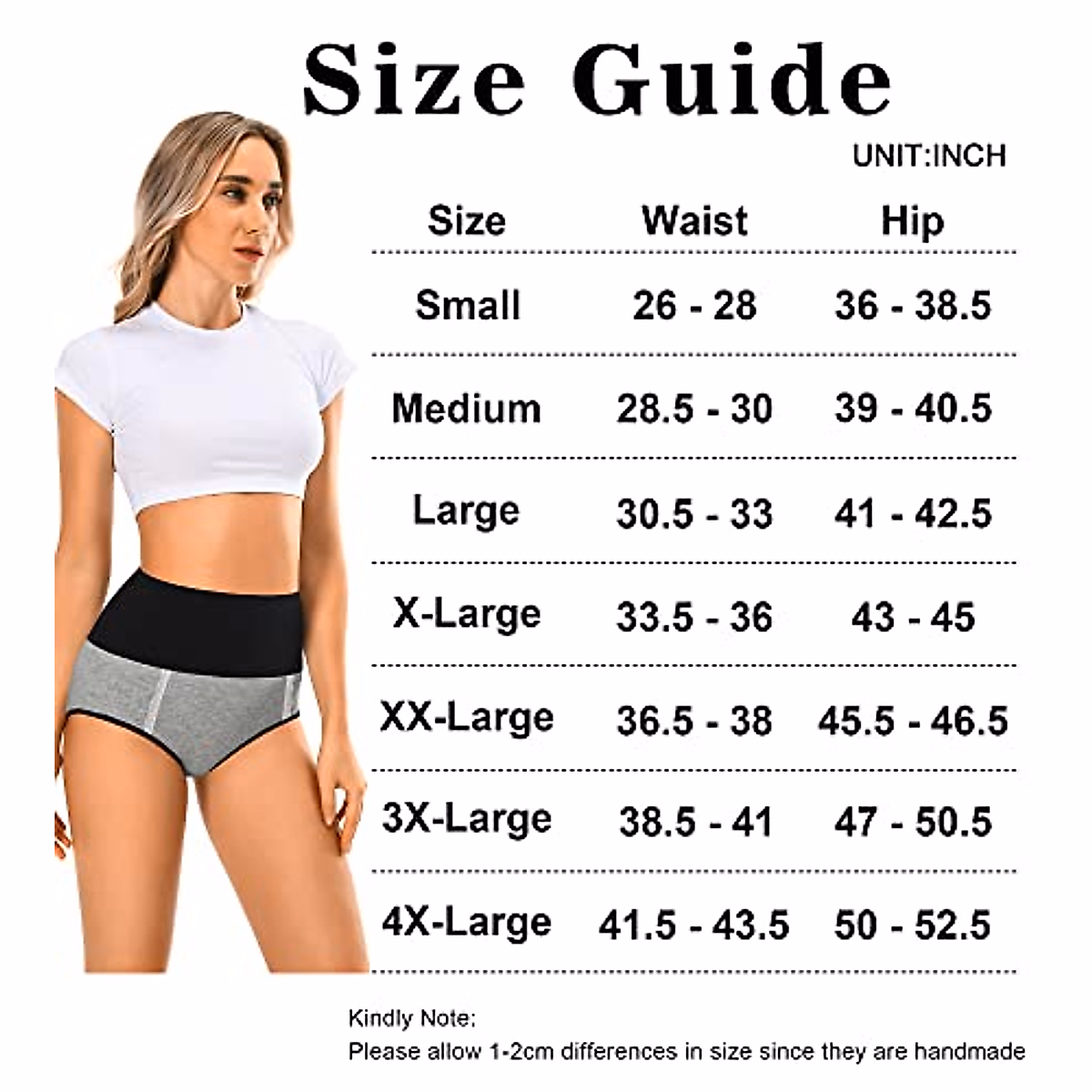 MISSWHO Cotton High Waisted Womens Underwear, Tummy Control Postpartum Essential Panties Full Coverage, C Section Ladies Briefs Plus Size Underpants 5 Pack Size 7 Large