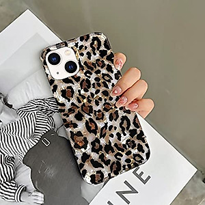 J.west Case Compatible with iPhone 14 6.1-inch, Luxury Sparkle Translucent Clear Leopard Cheetah Print Pearly Design Soft Silicone Slim TPU Protective Phone Case Cover for Girls Women (Bling)