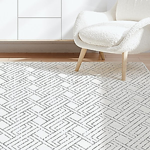 Pcinfuns Area Rug 3x5, Washable Rug for Living Room,Non Slip Rugs for Bedroom, Morden Farmhouse Indoor Floor Carpet for Bathroom Dining Room, Grey White Geometry