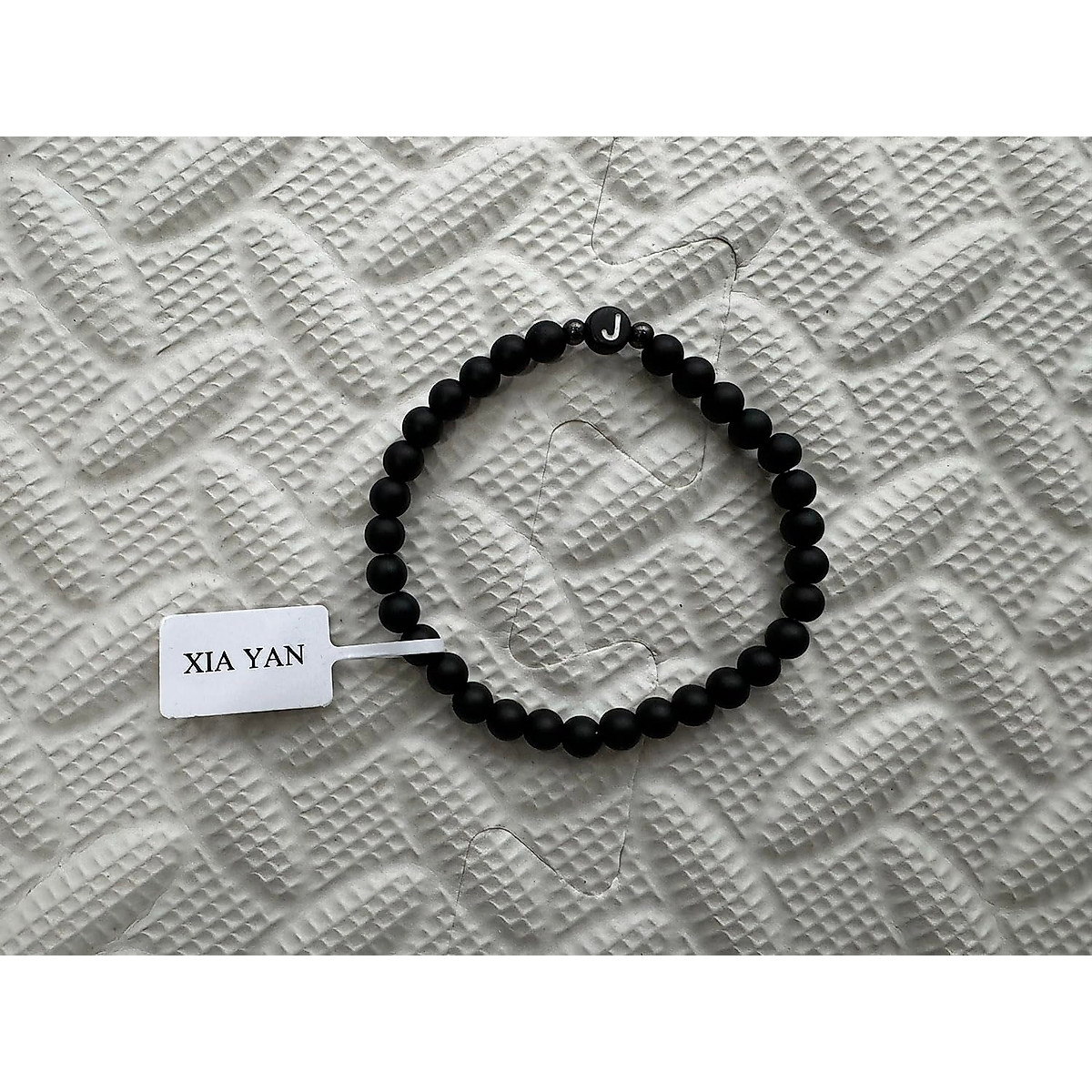 XIA YAN 6mm Black Onyx and White Howlite Handmade Letter Beads Bracelets for Women Men Initial Bracelets Gifts for Women Men (Couples Bracelets,Friendship bracelets)