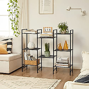 SONGMICS 4-Tier Storage Rack, Bathroom Shelf, Extendable Plant Stand with Adjustable Shelf, for Bathroom, Living Room, Balcony, Kitchen, Black UBSC034B01