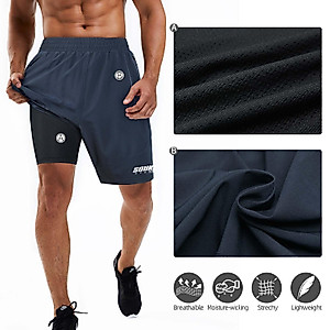 Souke Sports Men's Workout Running Shorts Quick Dry Athletic Performance Shorts Black Liner Zip Pockets