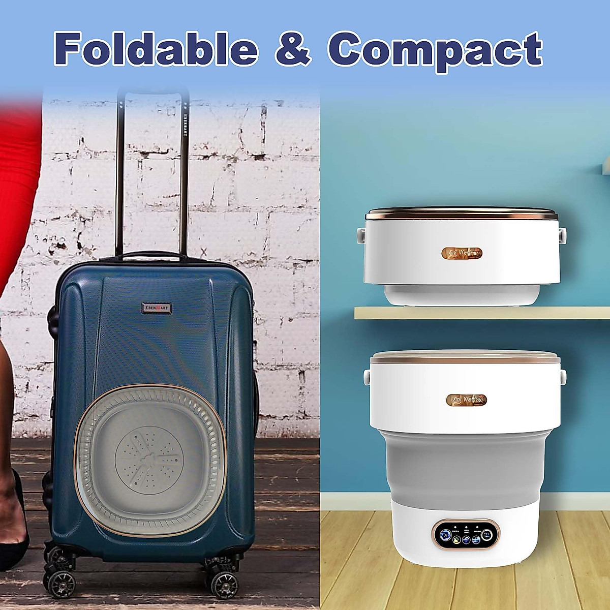 Portable Washing Machine, 15L New Model, Mini Foldable Washer with Dryer, Small Collapsible Compact Luandry Washer for Travel, Apartment, Dorm, Camping, RV, Underwears, Socks, Baby Clothes, Grey