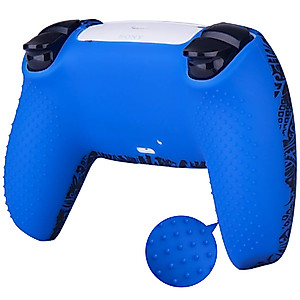 9CDeer 1 Piece of Silicone Transfer Print Protective Cover Skin + 10 Thumb Grips for PlayStation 5 / PS5 Controller Foliage Blue