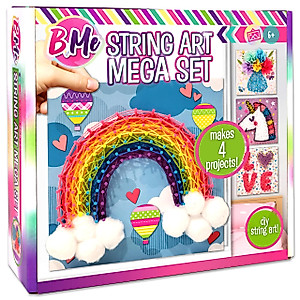 Creative Kids String Art Kit for Kids Age 6+ | 4 Fun Projects in 1 String Art Craft Kit Flower, Heart, Rainbow & Unicorn | String Art Kids Birthday Gifts for Girls & Boys