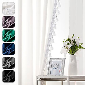 HLISFHIE White Velvet Curtains 90 inches Long Blackout Curtains for Bedroom Rod Pocket Window Curtains with Tassels Light Blocking Thermal Insulation Drapes for Living Room Set of 2 Panels 52”x90”