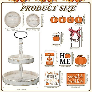 Two Tiered Tray with 11 Pcs Wooden Signs, Farmhouse Tiered Tray Decor Set Rustic Wood Home Kitchen Table Stand Decor Decorative Table Shelf Centerpiece(Autumn Style)
