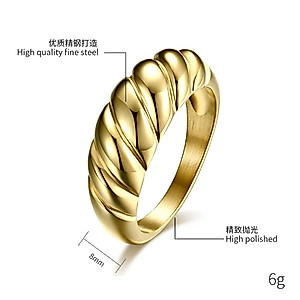 JILIYUPA 14K Gold Plated Croissant Dome Ring Twisted Braided Gold Plated Ring | Chunky Signet Ring, Signet Chunky Dome Ring Stacking Band for Women (Gold, 8)