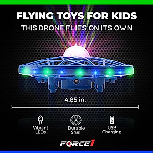 Force1 Scoot Cosmo LED Hand Operated Drone for Kids or Adults - Hands Free Motion Sensor Mini Drone with Bright LED Projection, Easy Indoor Small UFO Toy Flying Ball Drone Toy for Boys and Girls (Blue)
