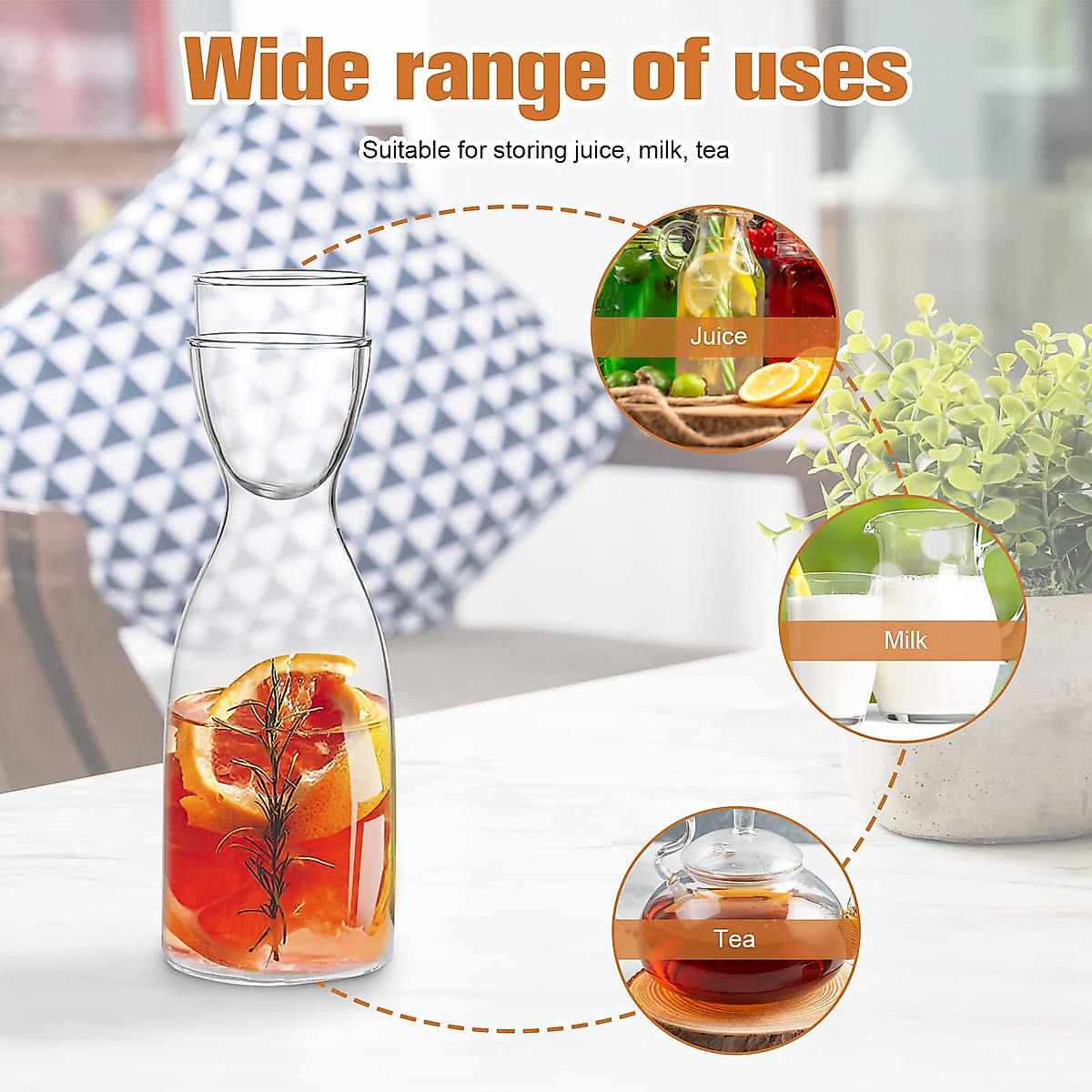 22 OZ Bedside Water Carafe with Cup Glass Pitcher Set, Mouthwash Dispenser for Bathroom Bedroom Nightstand(Clear)