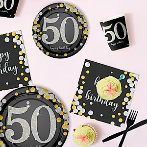 HIPVVILD Happy 50th Birthday Decorations Tableware Men Women - 50th Birthday Plates & Napkins Party Supplies, Plate, Cup, Napkin, Tablecloth, Cutlery, 50 Year Old Birthday Table Decorations | Serve 24