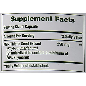 Nature's Bounty Milk Thistle Capsules, Herbal Supplement, 250 mg per Serving, 200 Count